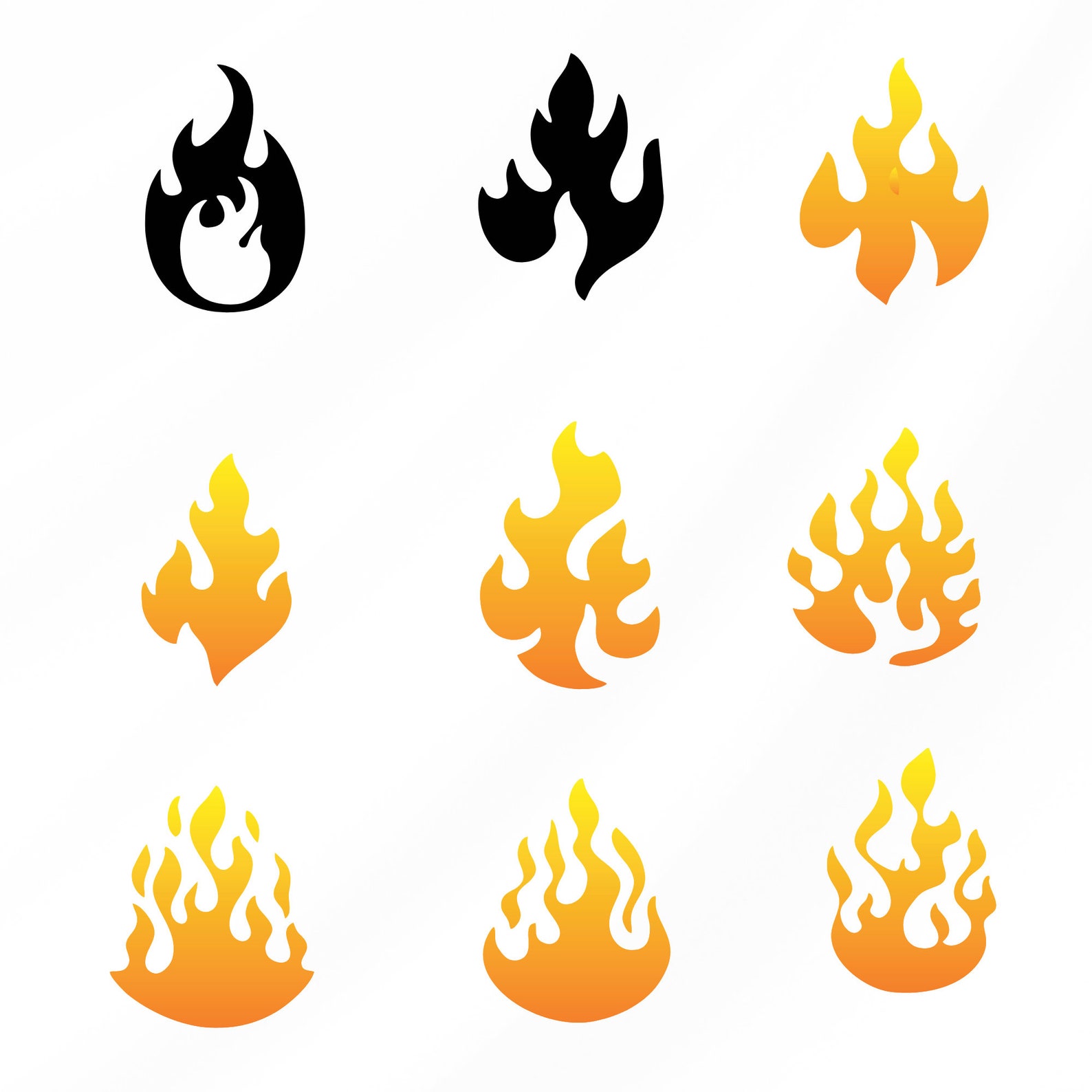 Fire Svg Bundle, Flames Clipart for Cricut, Fire Flames Silhouette ...