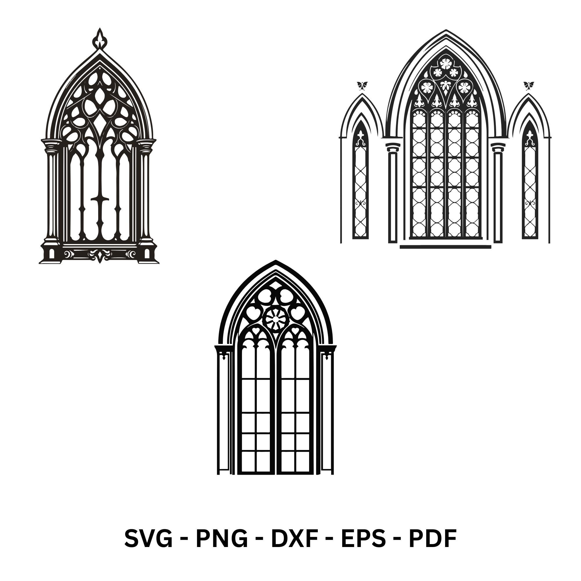 Gothic Window SVG Bundle, Gothic Architecture Clipart, PNG Files for ...