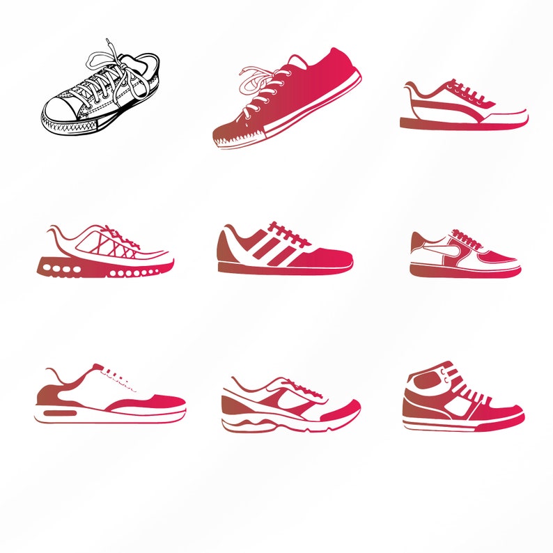 Shoes Svg Bundle, Sneaker Clipart for Cricut, Runnig Shoes Silhouette ...