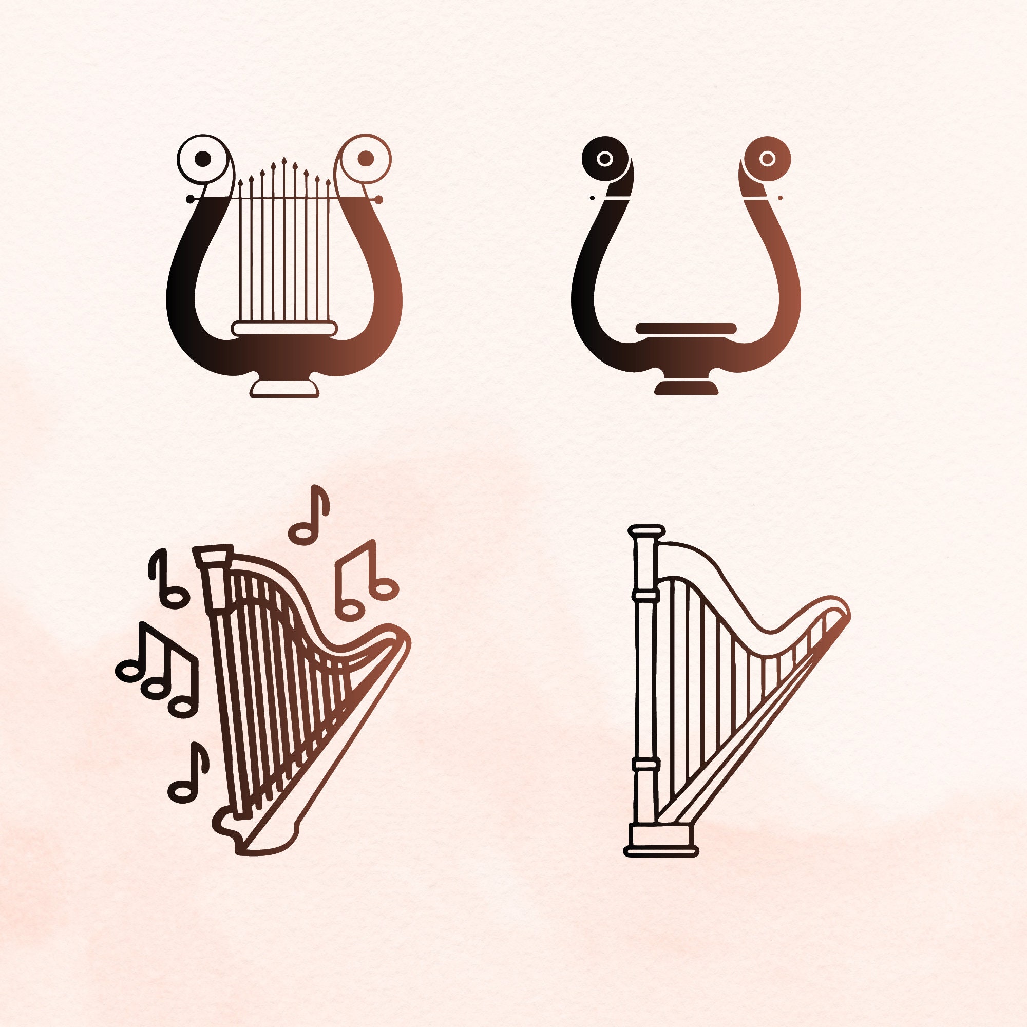 Harp Svg Bundle, Harp Clipart for Cricut, Musical Instruments Cut Files ...