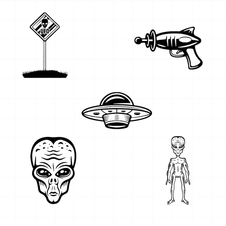 Alien Svg Bundle, Alien Clipart for Cricut, Alien Ship Silhouette ...