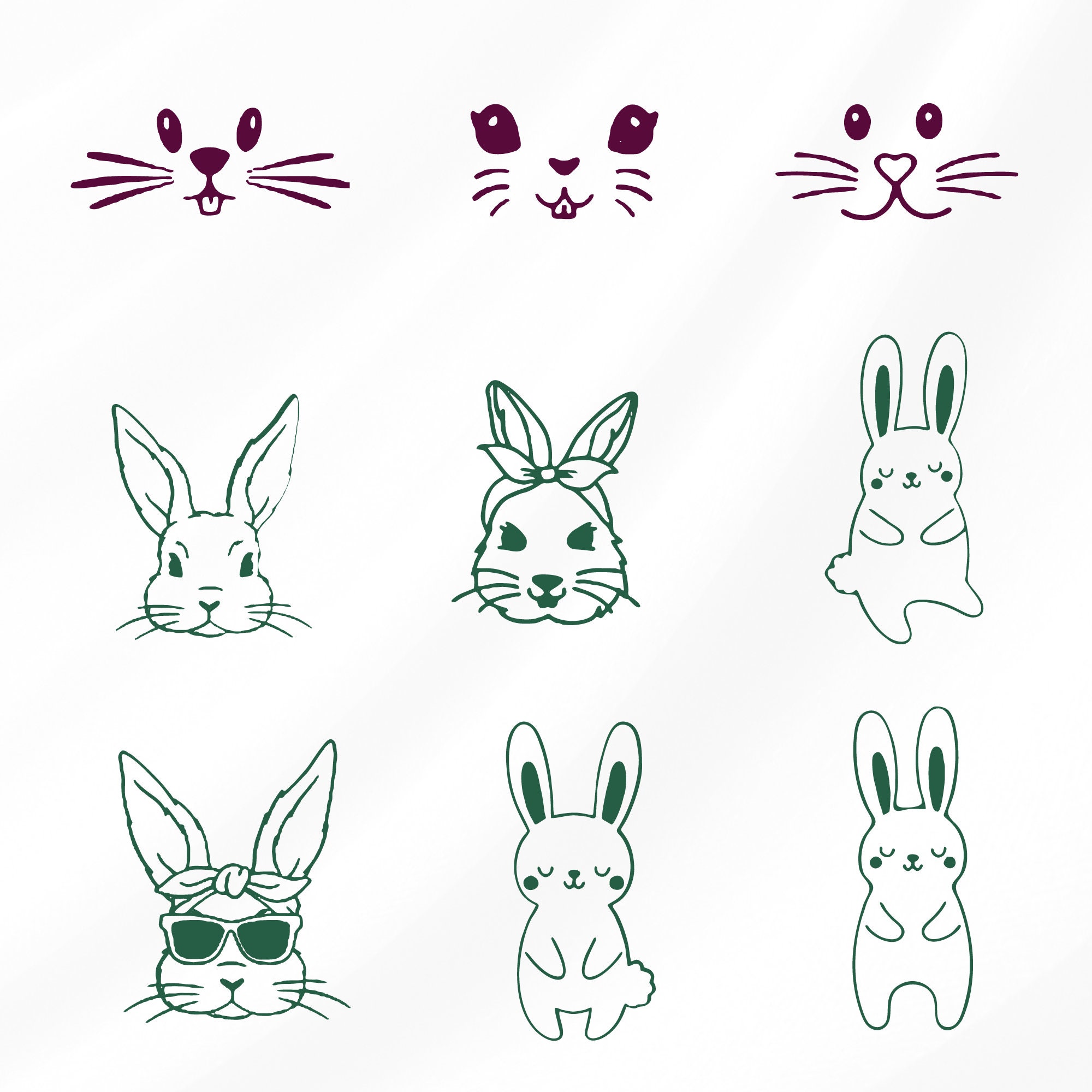 Bunny Face Ears Svg Bundle, Cute Easter Bunny Clipart for Cricut, Bunny ...