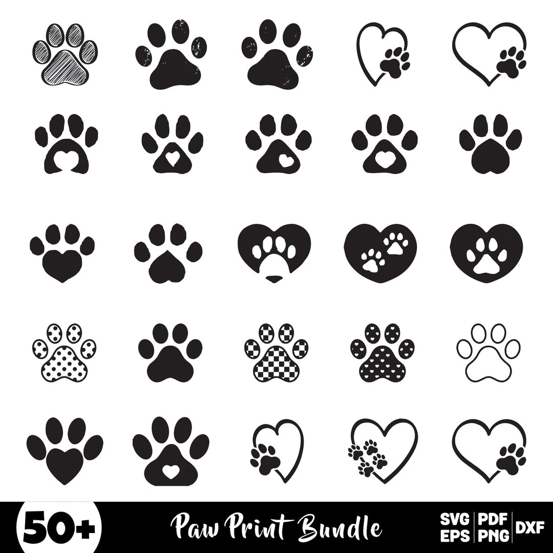 Paw Print Svg Bundle, Dog Paw Clipart for Cricut, Paw Print Vector ...