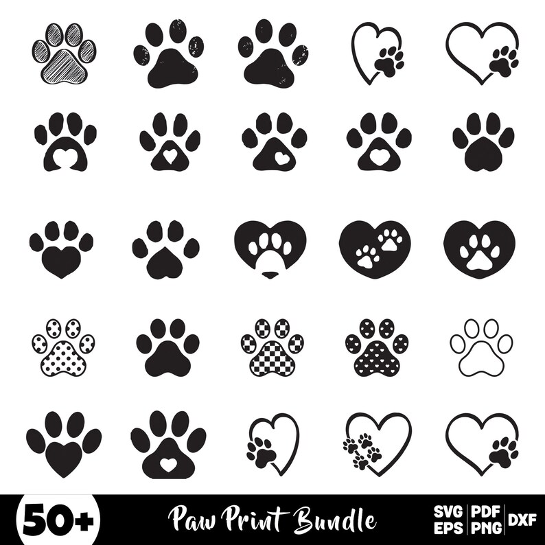 Paw Print Svg Bundle, Dog Paw Clipart for Cricut, Paw Print Vector ...
