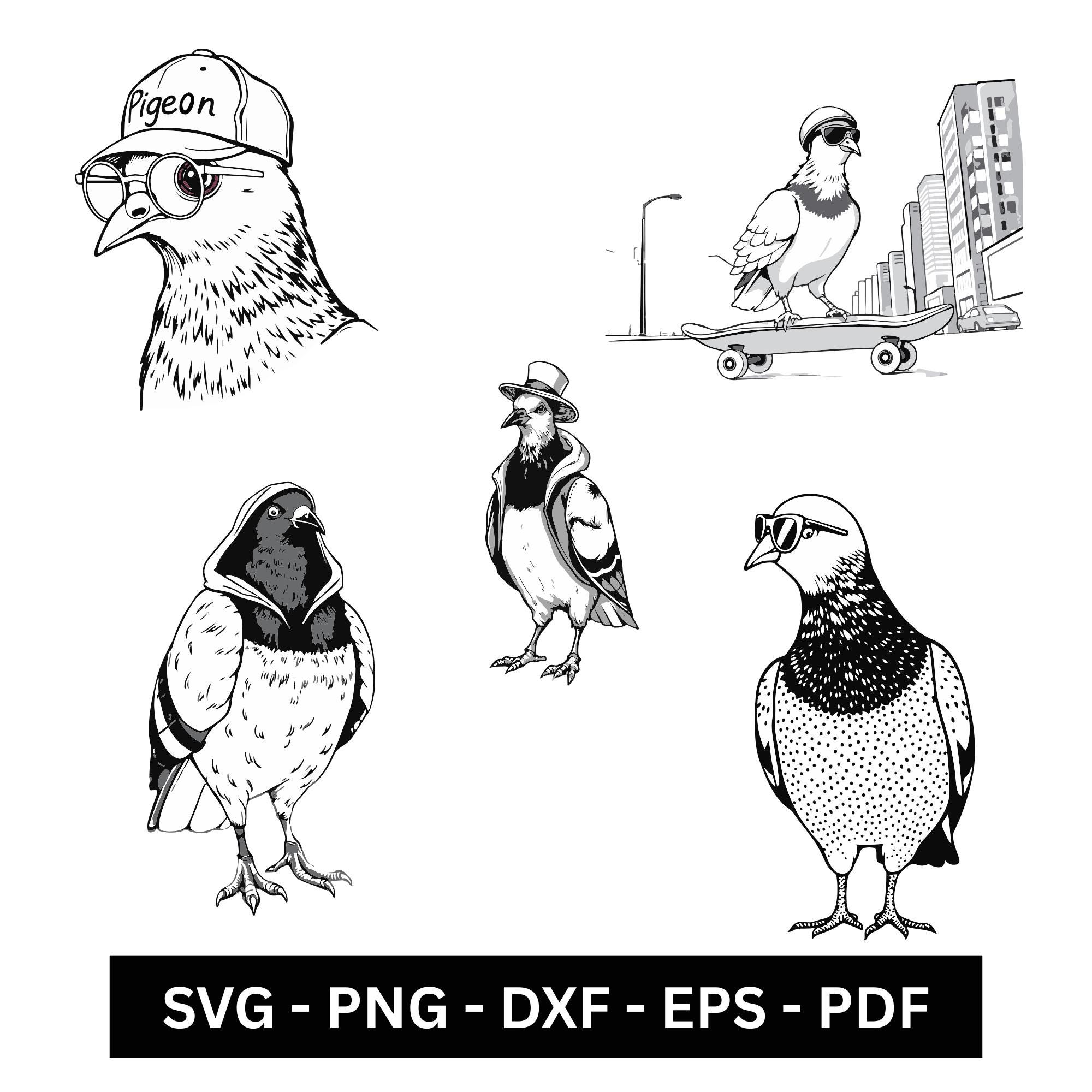 Pigeon SVG Bundle, Pigeon Clipart, Pigeon Cut Files for Cricut, PNG and ...