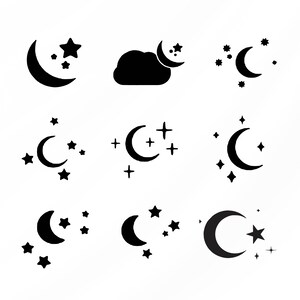 Moon and Stars Svg Bundle, Crescent Moon Clipart for Cricut, Moon Stars ...