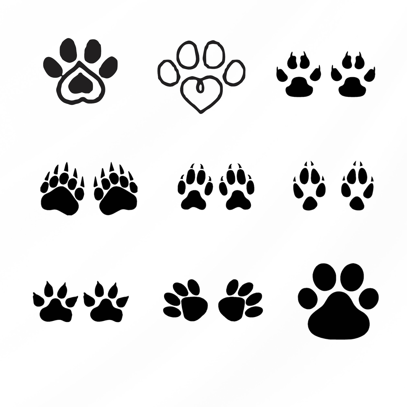 Paw Print Svg Bundle, Dog Paw Clipart for Cricut, Paw Print Vector ...