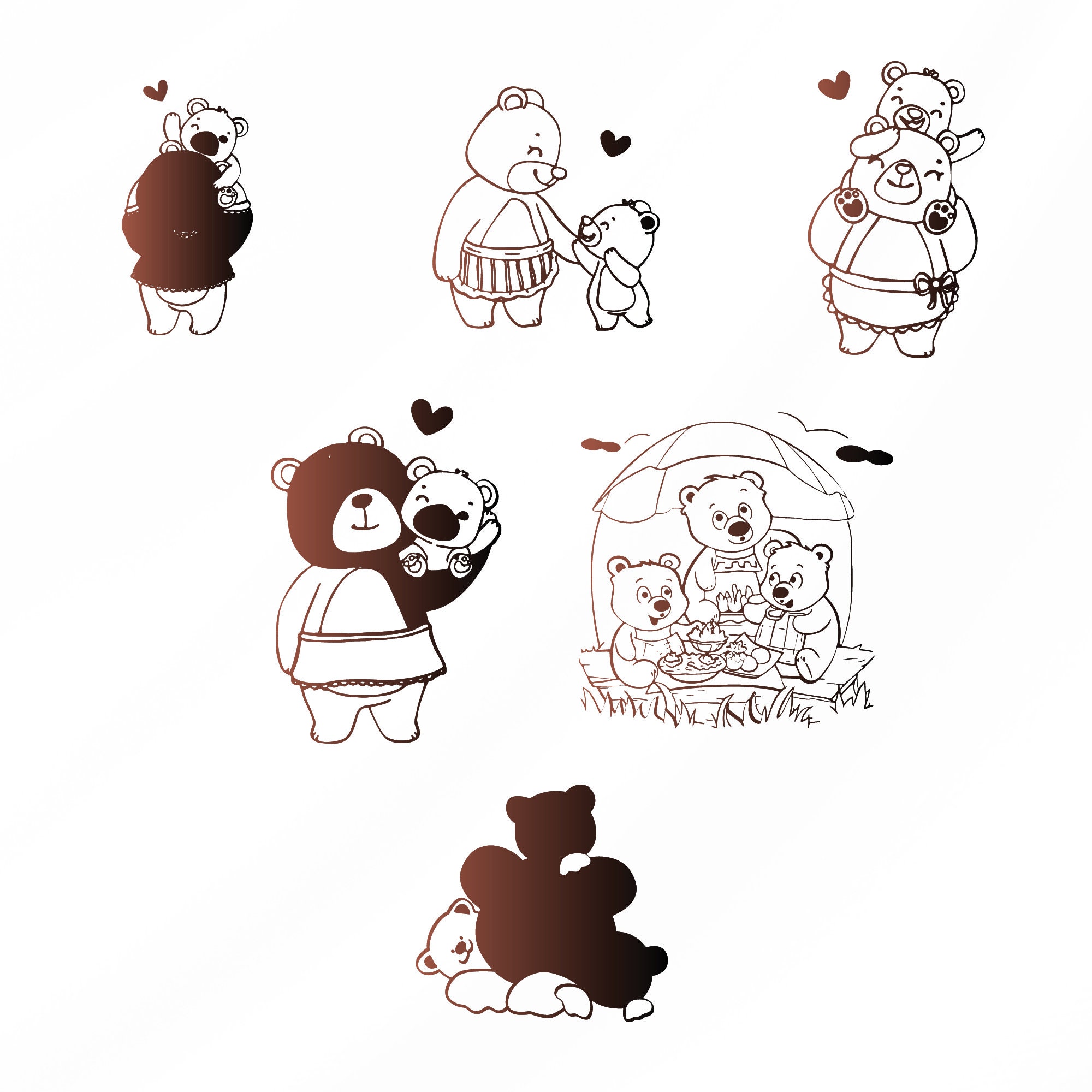 Bear Family Svg Bundle, Bear Family Clipart for Cricut, Cute Bear ...