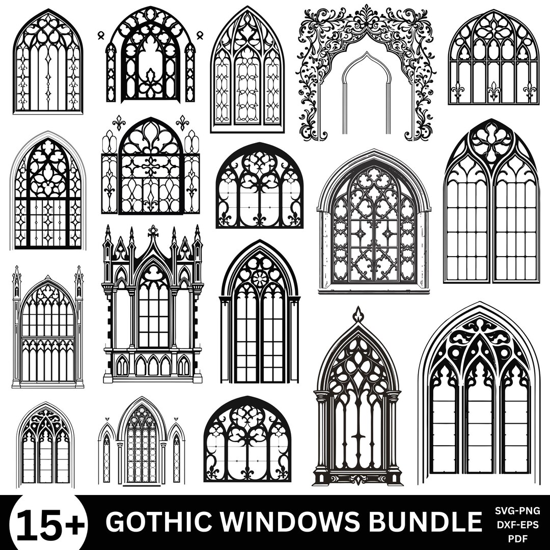 Gothic Window SVG Bundle, Gothic Architecture Clipart, PNG Files for ...