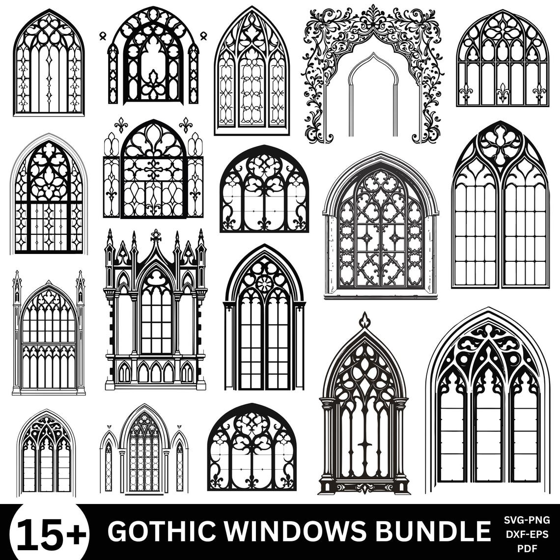 Gothic Window SVG Bundle, Gothic Architecture Clipart, PNG Files for ...