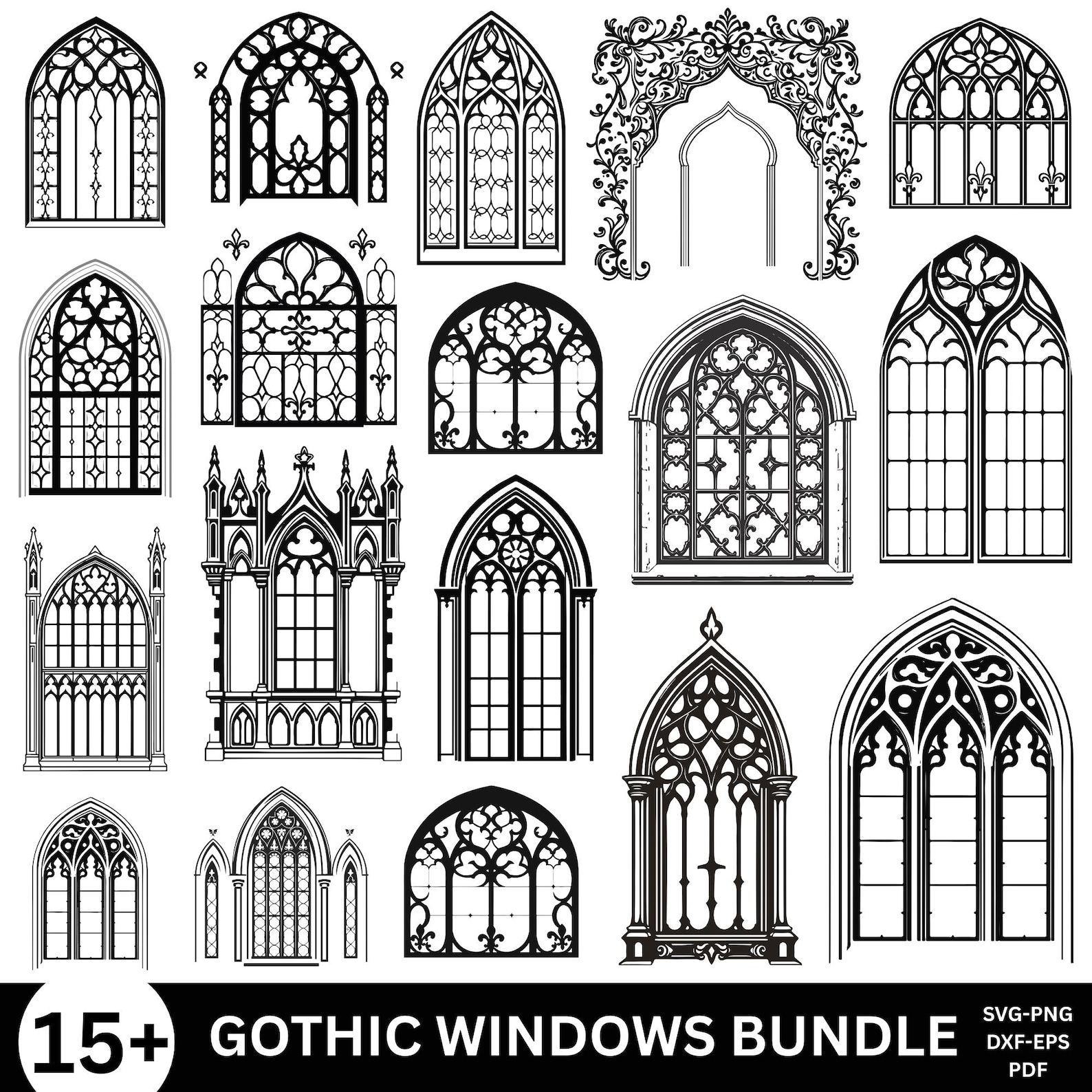 Gothic Window SVG Bundle, Gothic Architecture Clipart, PNG Files for ...
