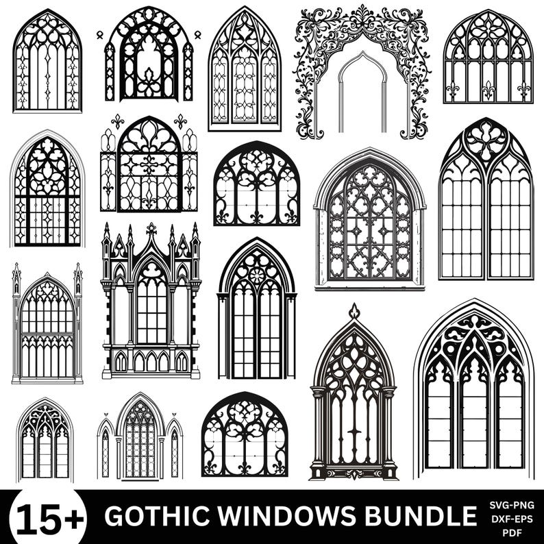 Gothic Window SVG Bundle, Gothic Architecture Clipart, PNG Files for ...