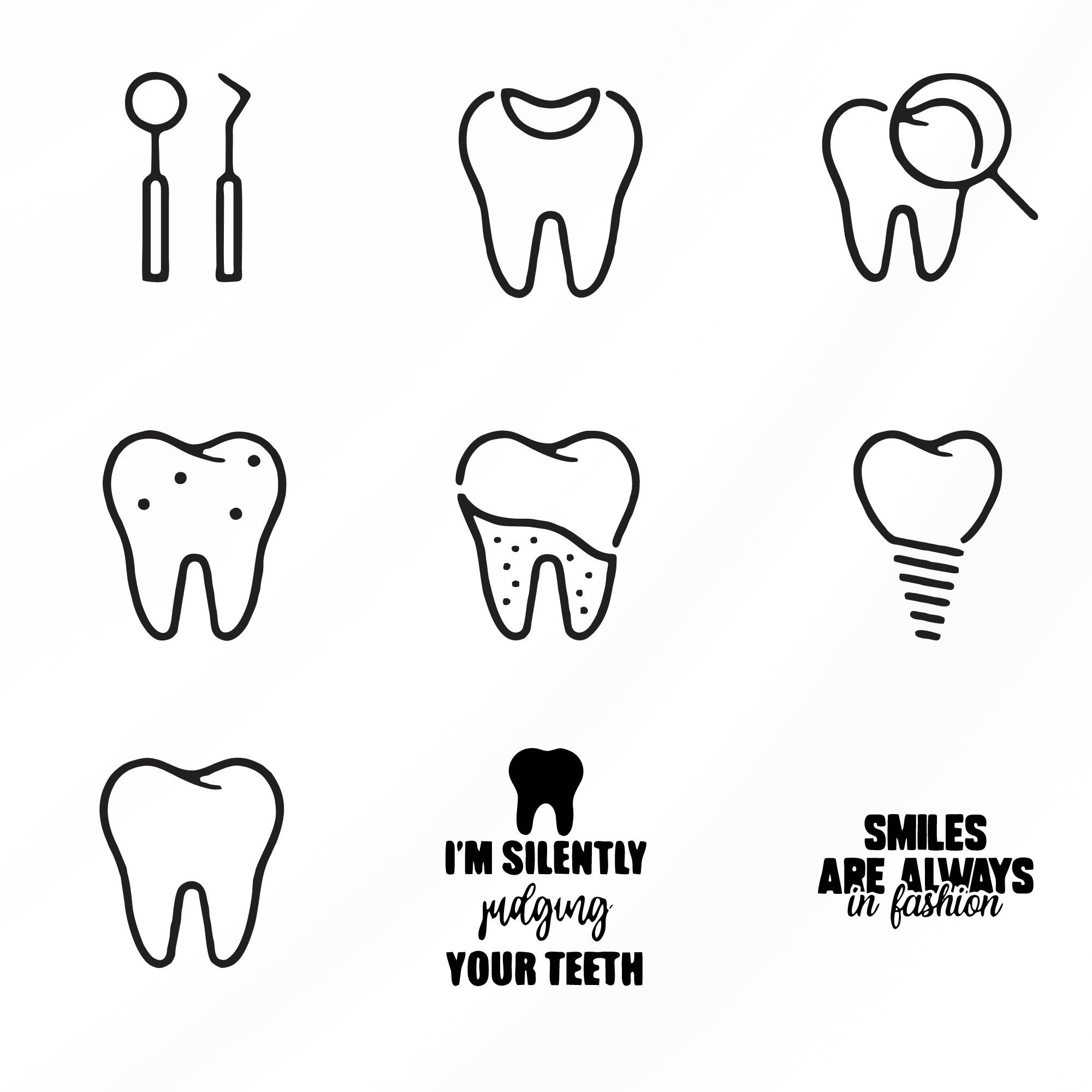 Dental Svg Bundle, Dentist Clipart for Cricut, Dental Quotes Silhouette ...