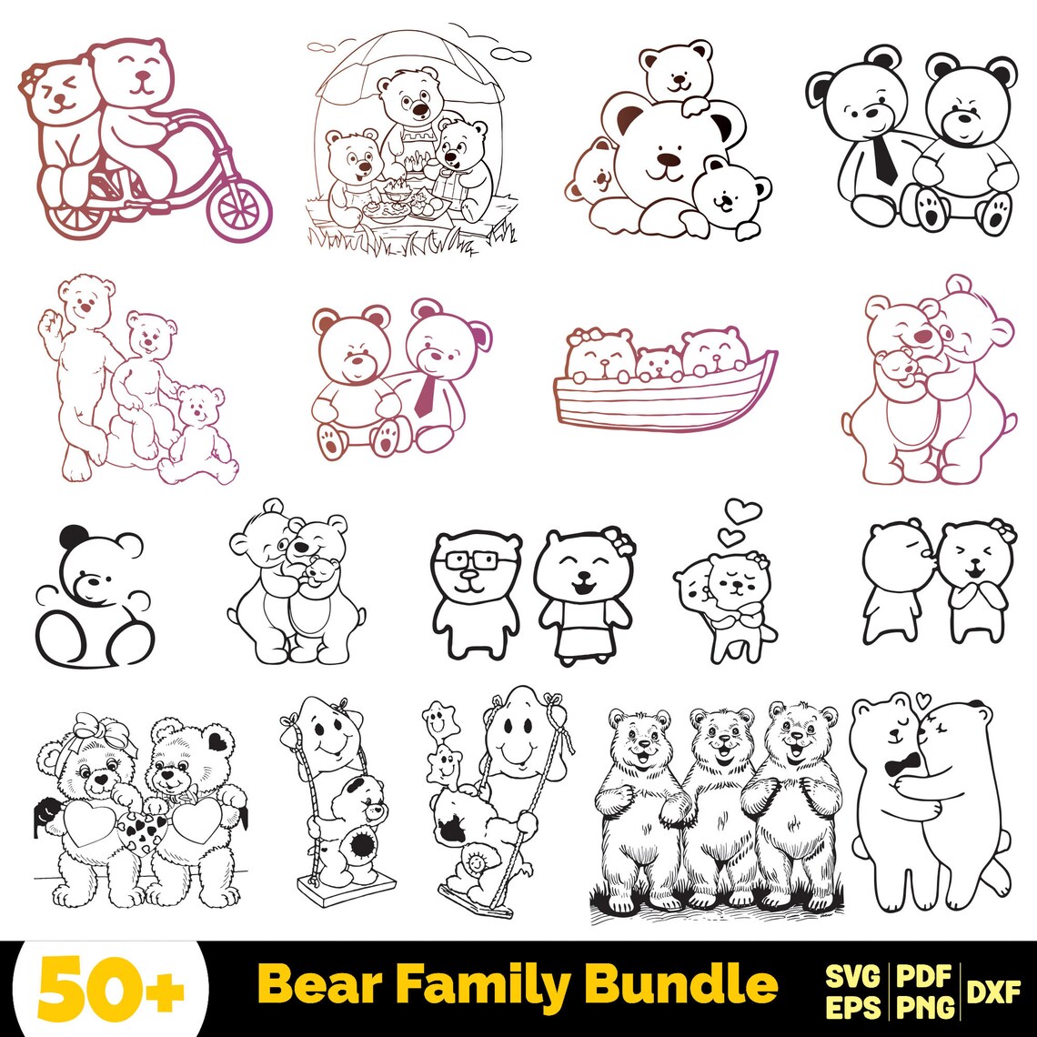 Bear Family Svg Bundle, Bear Family Clipart for Cricut, Cute Bear ...