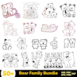 Bear Family Svg Bundle, Bear Family Clipart for Cricut, Cute Bear ...