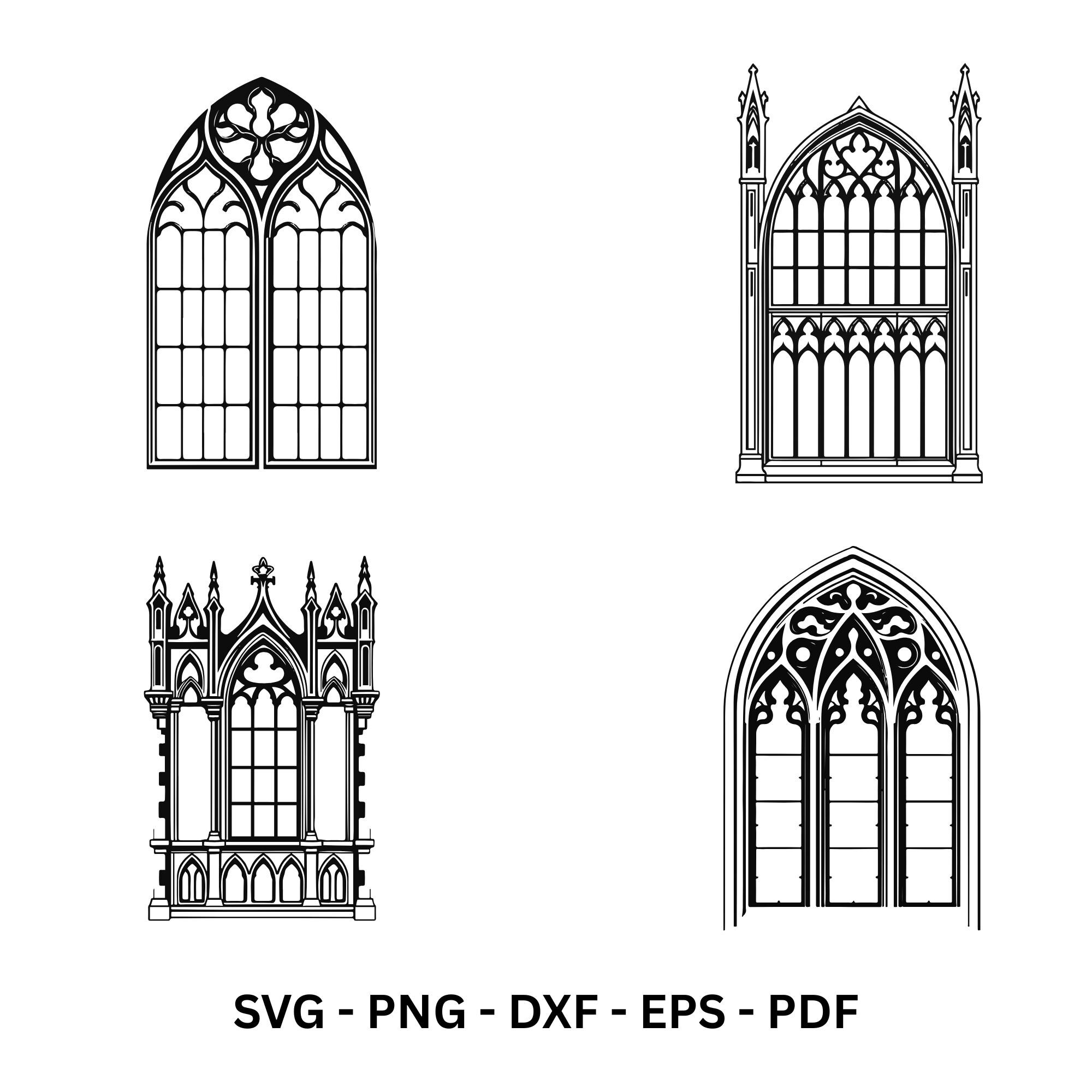 Gothic Window SVG Bundle, Gothic Architecture Clipart, PNG Files for ...