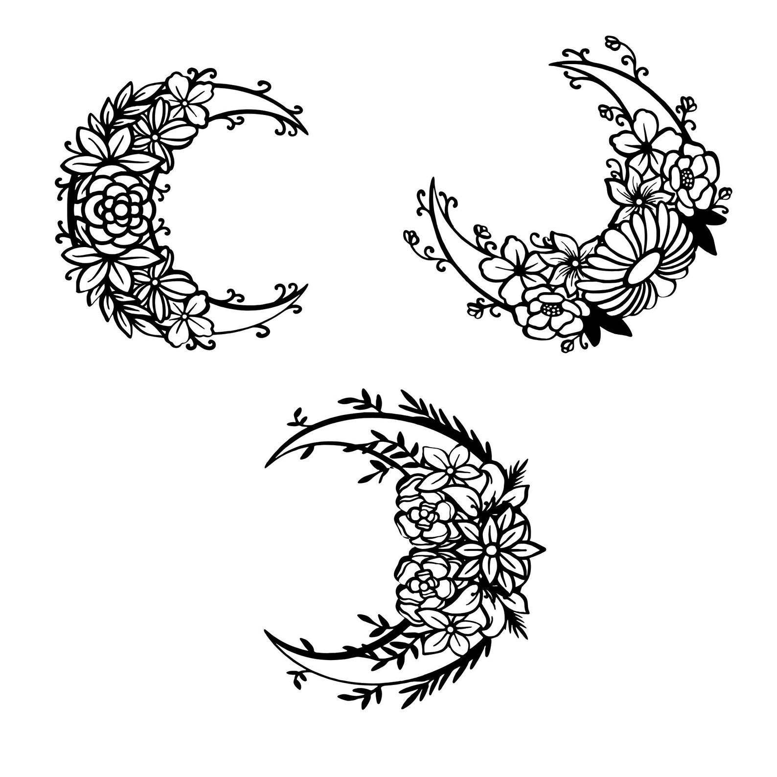 Floral Moon Svg Bundle, Moon Flower Clipart, Mystical Moon Vector ...