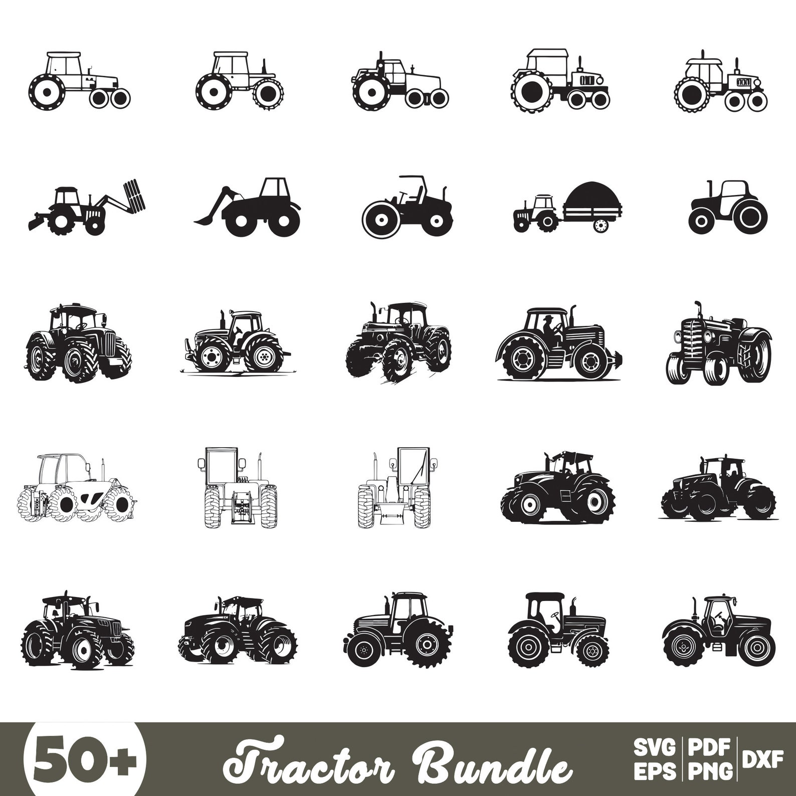 Tractor Svg Bundle, Tractor Clipart for Cricut, Farm Tractor Vector ...
