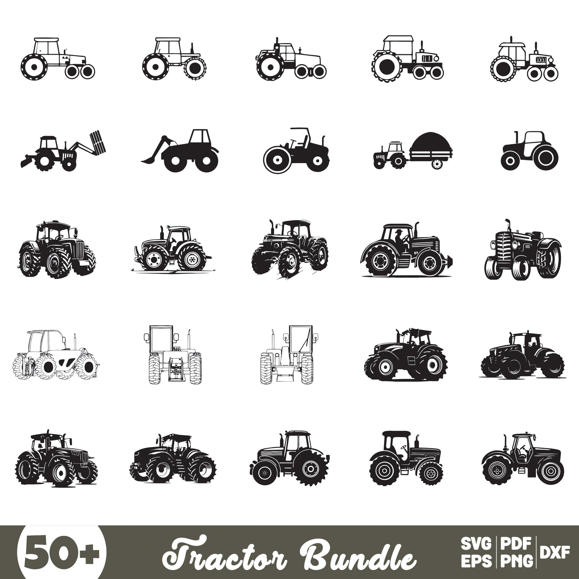 Tractor Svg Bundle, Tractor Clipart for Cricut, Farm Tractor Vector ...