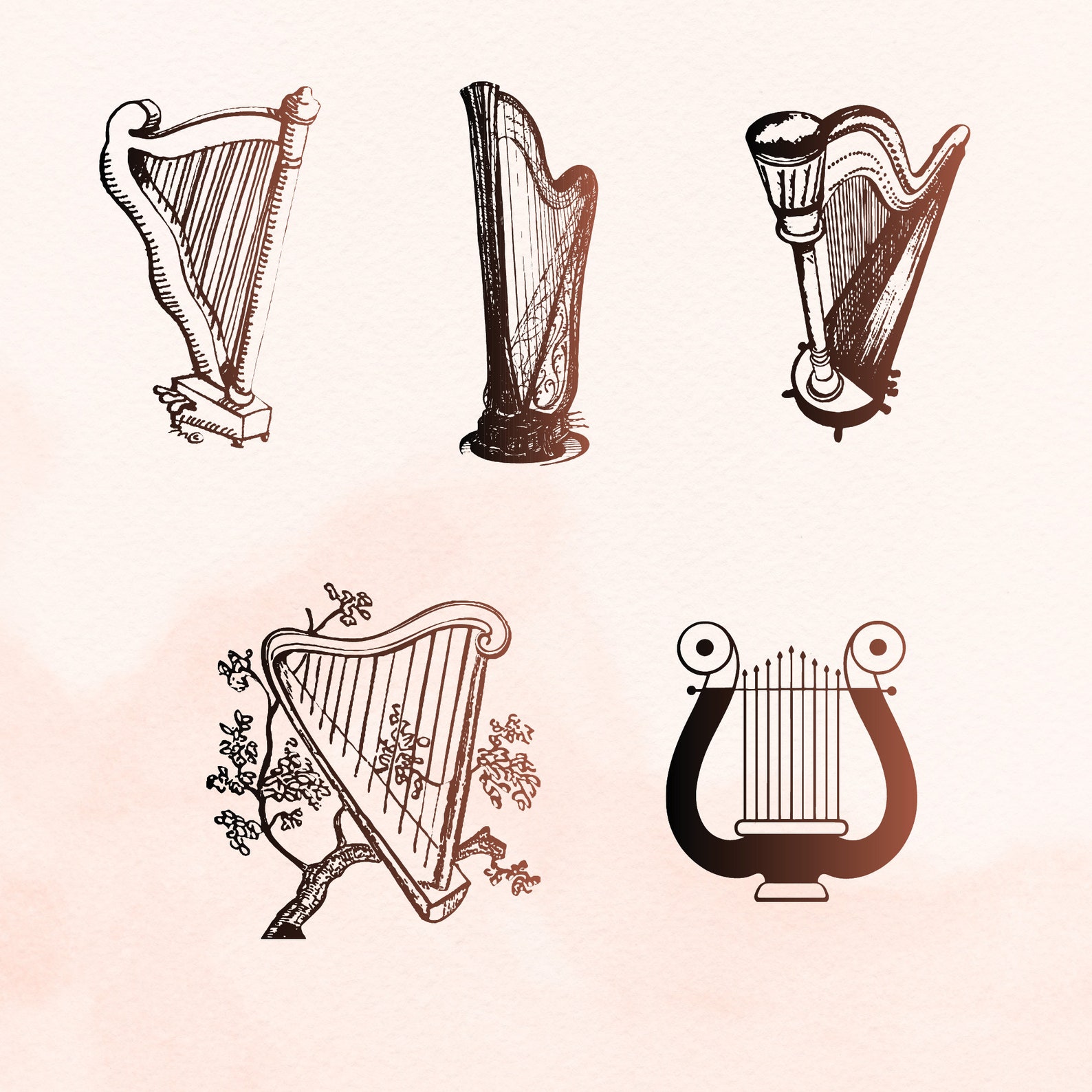 Harp Svg Bundle, Harp Clipart for Cricut, Musical Instruments Cut Files ...