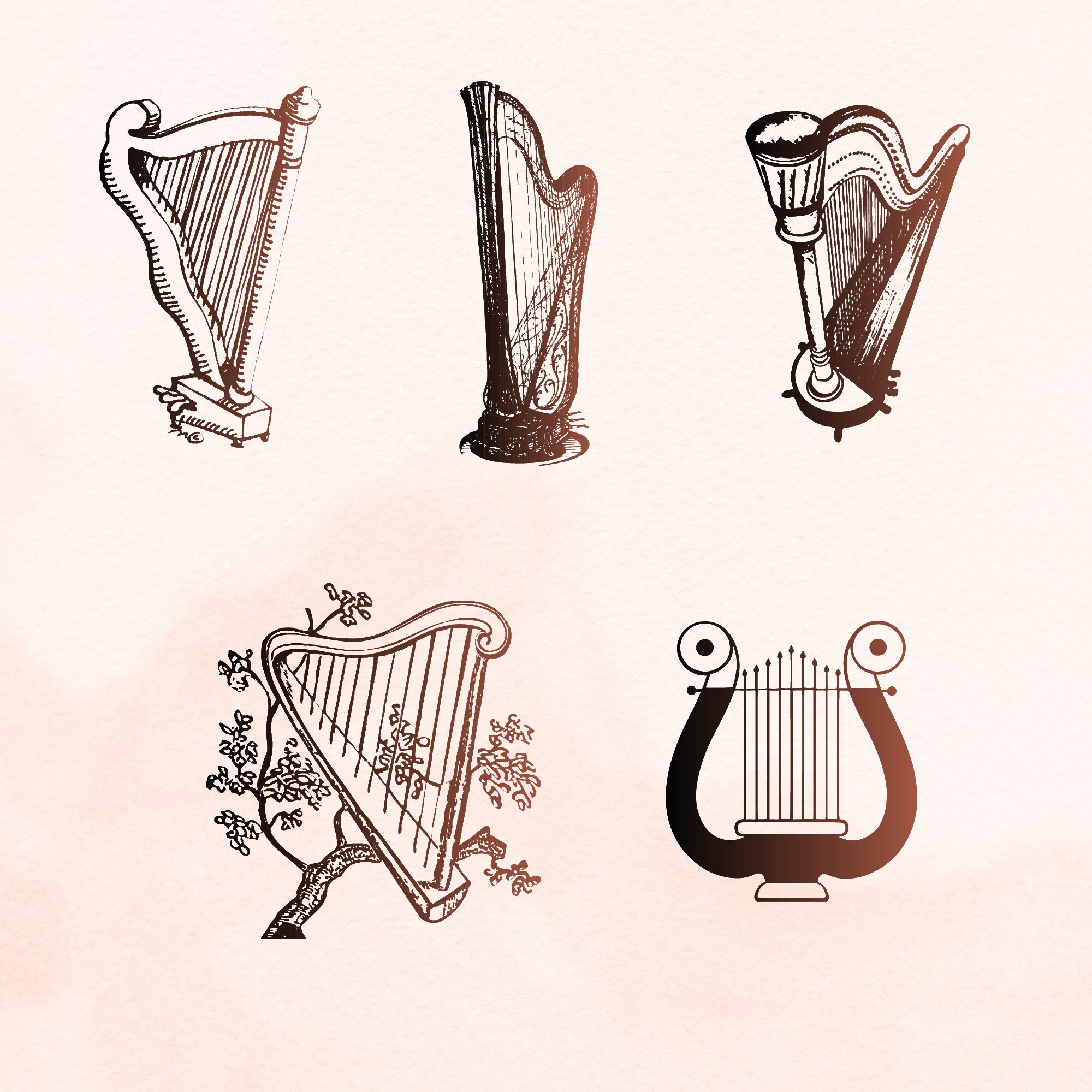 Harp Svg Bundle, Harp Clipart for Cricut, Musical Instruments Cut Files ...