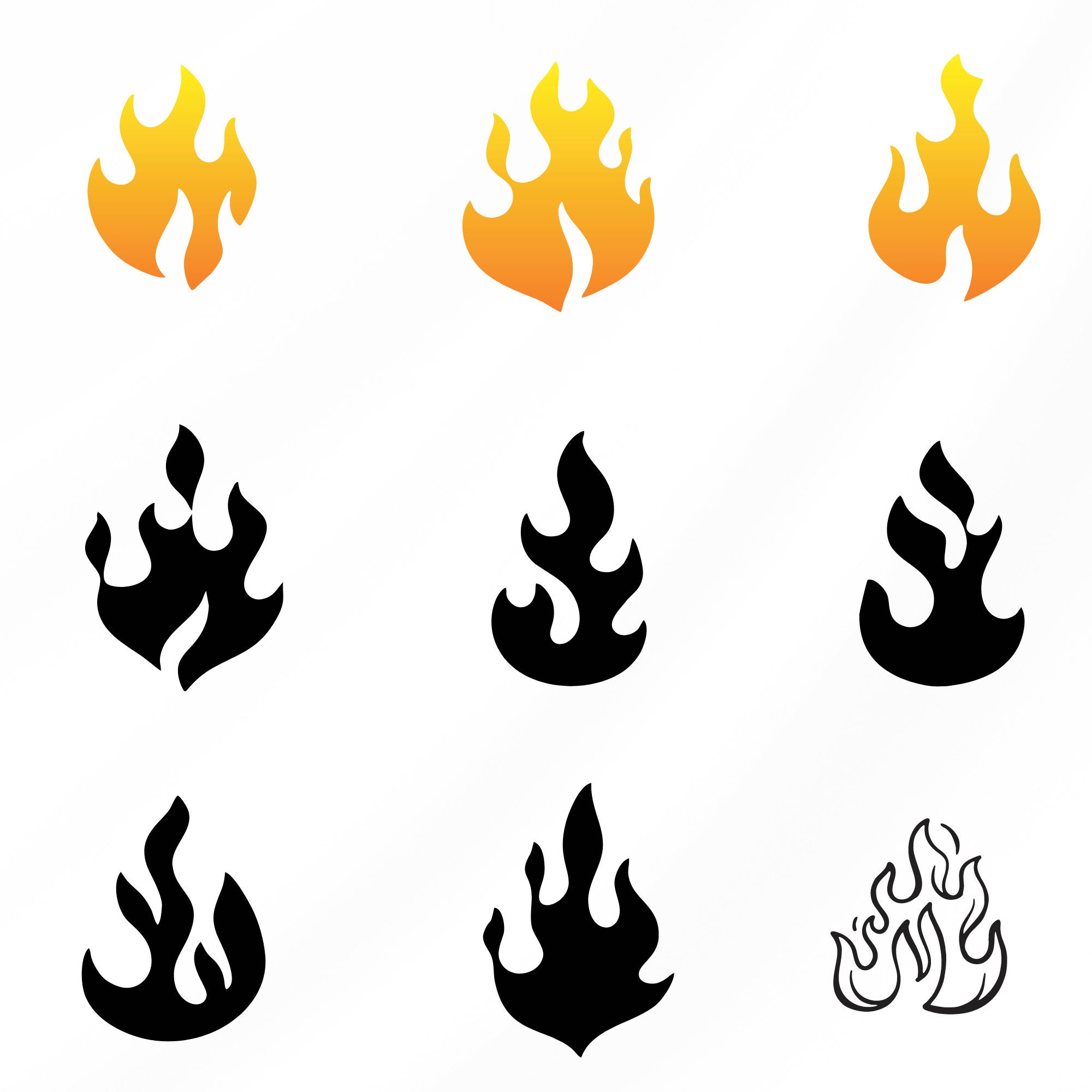 Fire Svg Bundle, Flames Clipart for Cricut, Fire Flames Silhouette ...