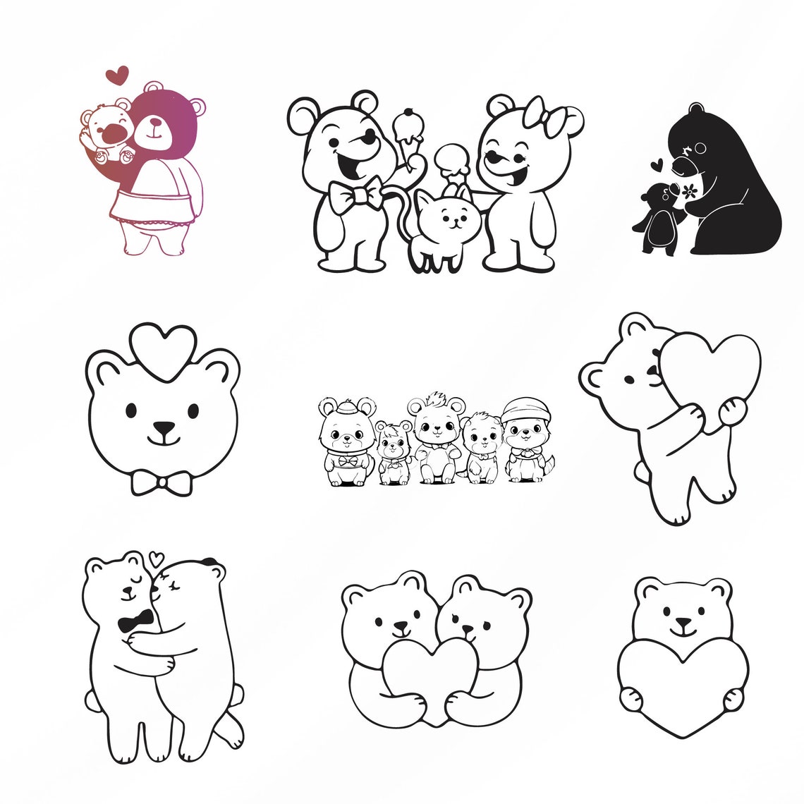 Bear Family Svg Bundle, Bear Family Clipart for Cricut, Cute Bear ...