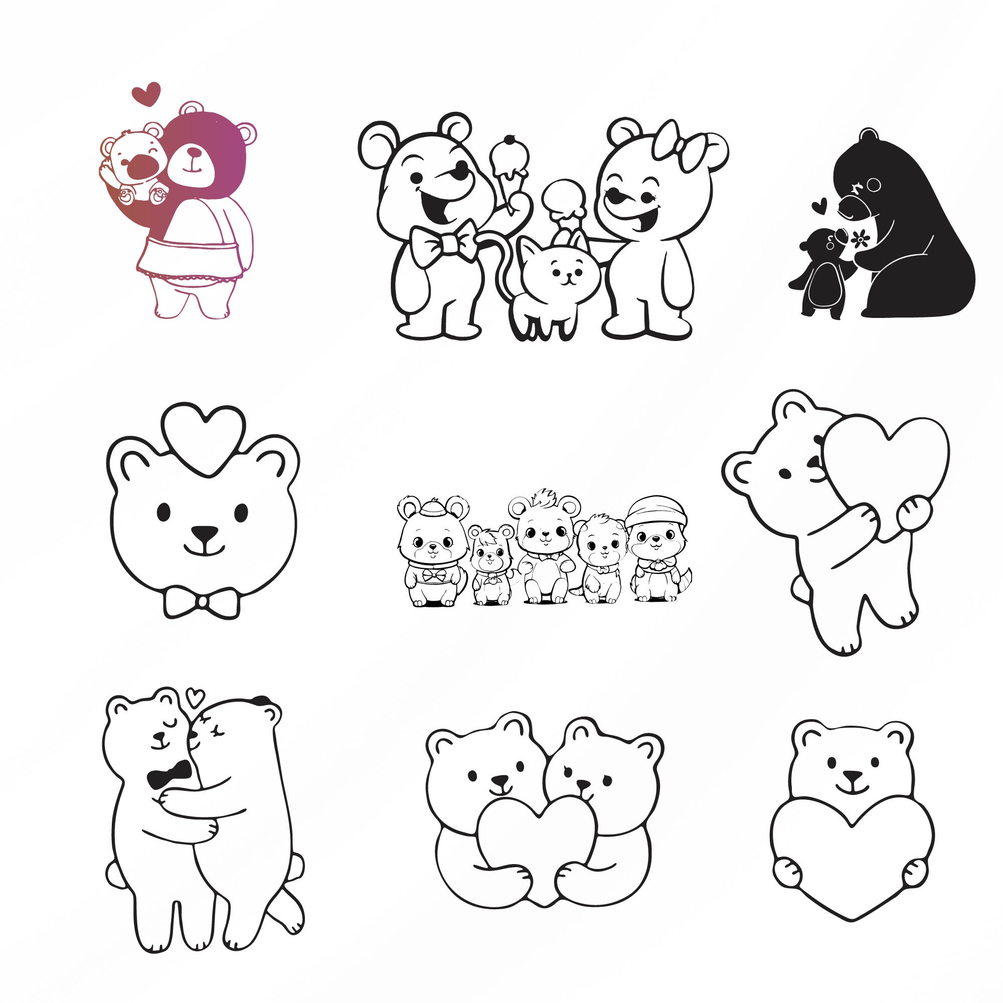 Bear Family Svg Bundle, Bear Family Clipart for Cricut, Cute Bear ...
