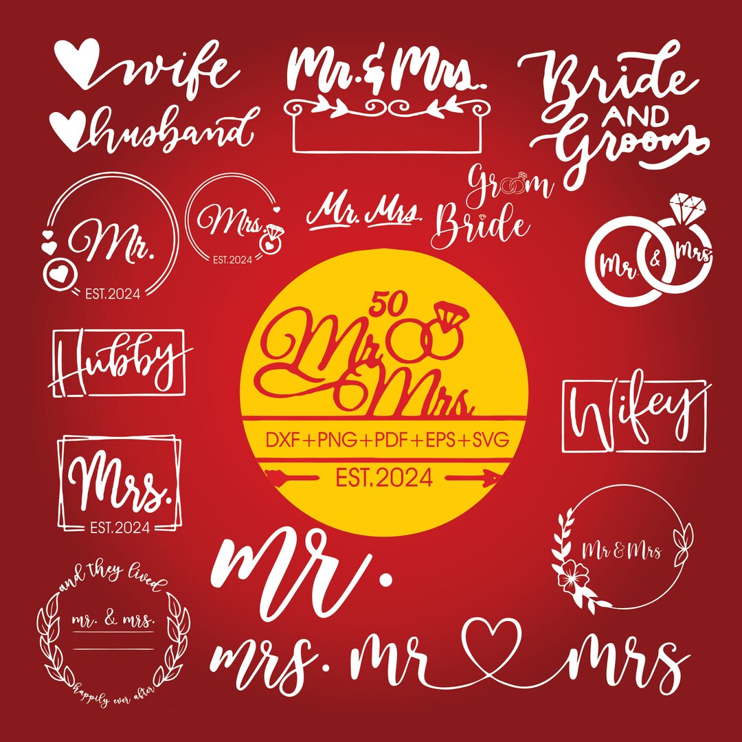 Mr and Mrs Svg Bundle, Mr and Mrs Clipart for Cricut, Wedding ...