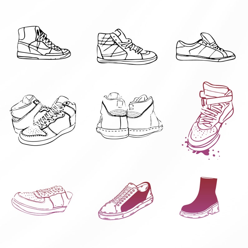 Shoes Svg Bundle, Sneaker Clipart for Cricut, Runnig Shoes Silhouette ...