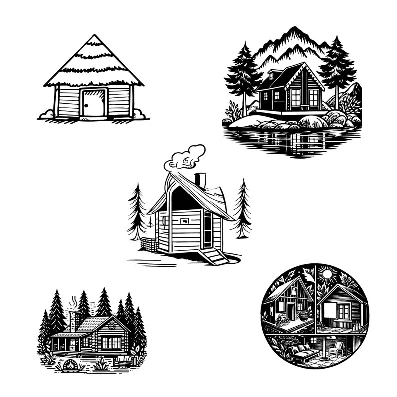 Log Cabin Svg Bundle, Wooden Cabin Clipart for Cricut, Cabin Silhouette ...