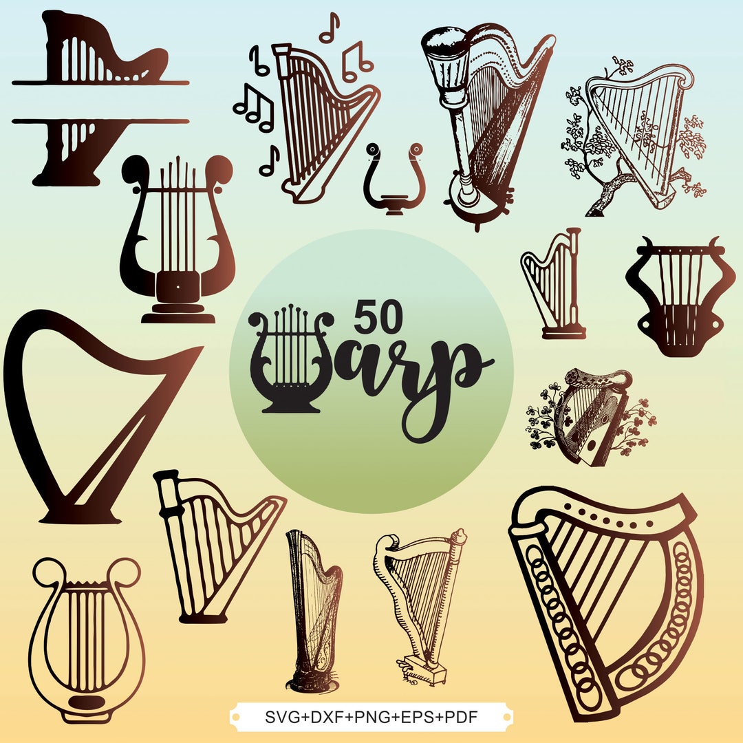Harp Svg Bundle, Harp Clipart for Cricut, Musical Instruments Cut Files ...