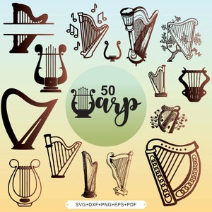 Harp Svg Bundle, Harp Clipart for Cricut, Musical Instruments Cut Files ...