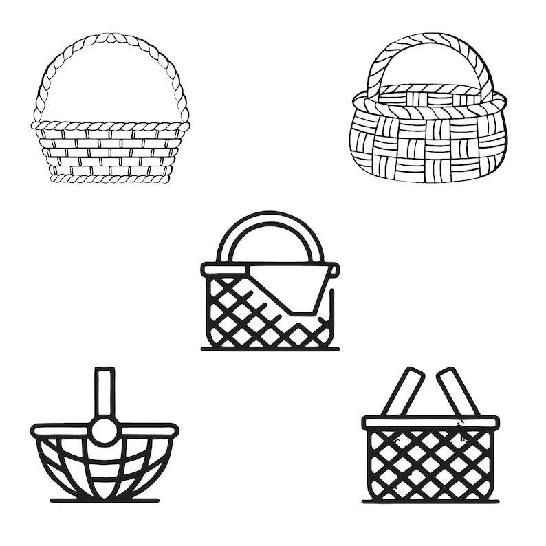 Basket Svg Bundle, Basket Clipart for Cricut, Basket Silhouette, Wicker ...