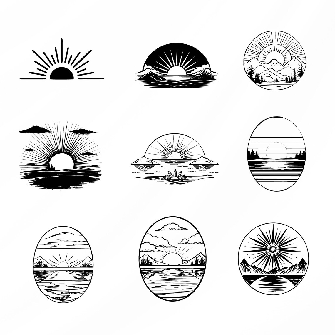 Sun Rise Svg Bundle, Sun Rise Clipart for Cricut, Sunrise Vector, Sun ...