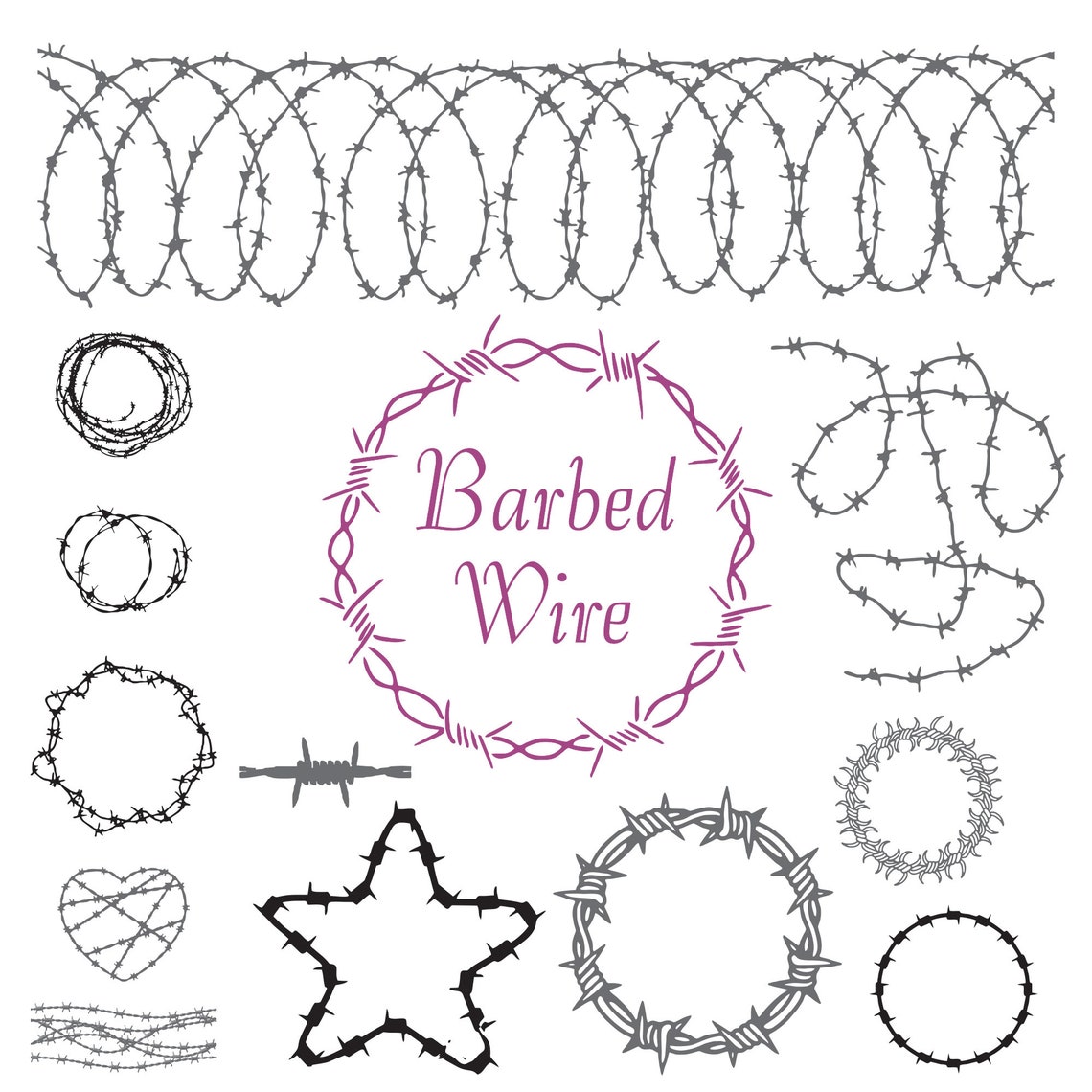 Barbed Wire Bundle, Barbed Wire Clipart for Cricut, Fence Silhouette ...