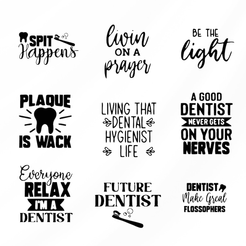 Dental Svg Bundle, Dentist Clipart for Cricut, Dental Quotes Silhouette ...