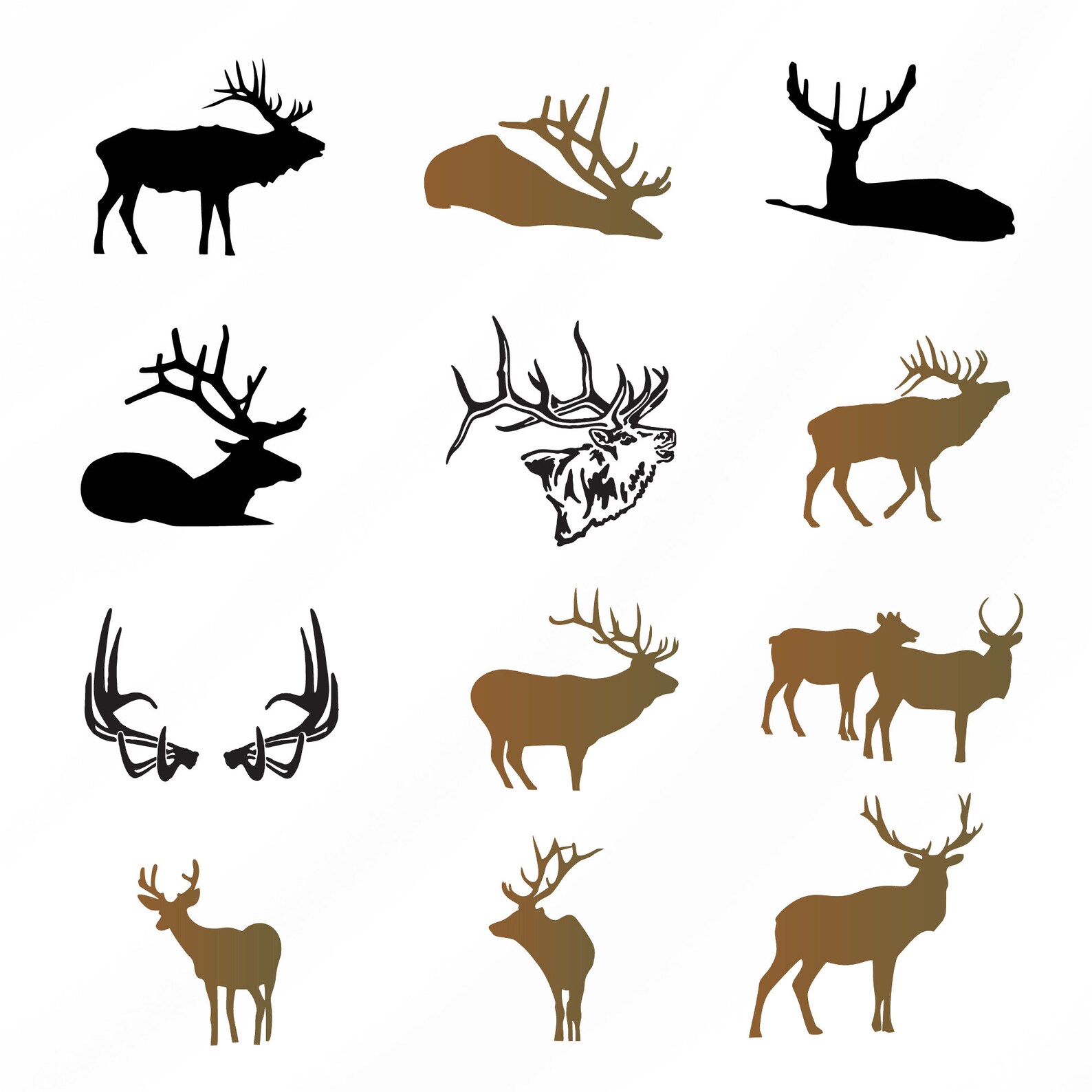 Deer Svg Bundle, Deer Head Clipart for Cricut, Antlers Silhouette, Deer ...