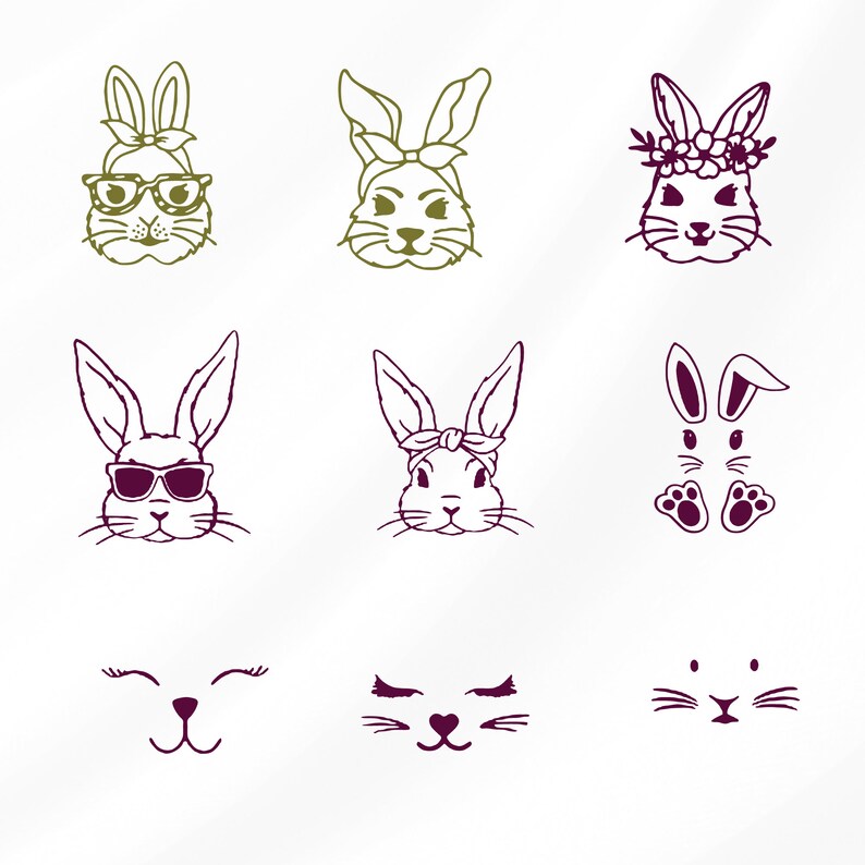 Bunny Face Ears Svg Bundle, Cute Easter Bunny Clipart for Cricut, Bunny ...