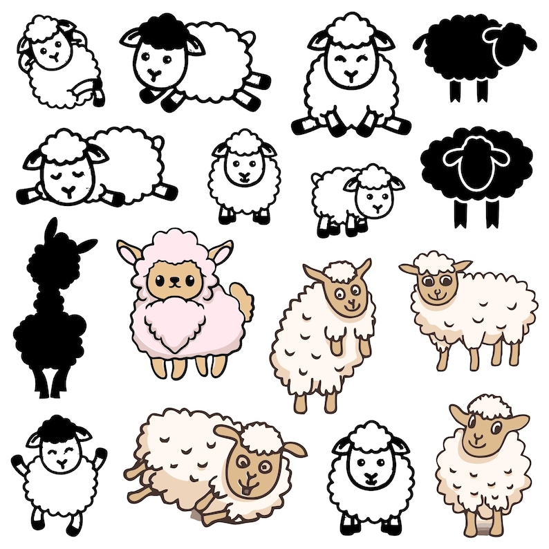 Sheep Svg Bundle, Cute Sheep Clipart, Farm Animal Vector, Sheep Decal ...