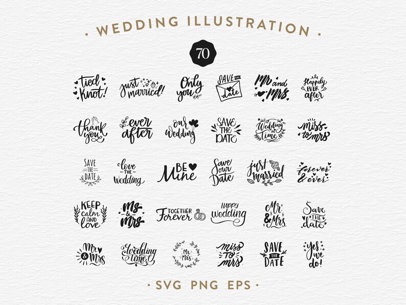 Wedding Bundle, 70 Wedding Quotes SVG PNG EPS, Just Married, Mr and Mrs ...