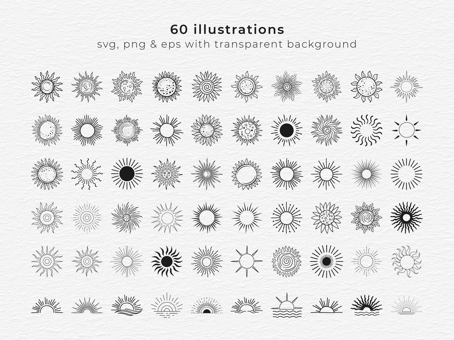 Sun Collection, Includes 60 Sun Designs in SVG, PNG and EPS Format - Etsy