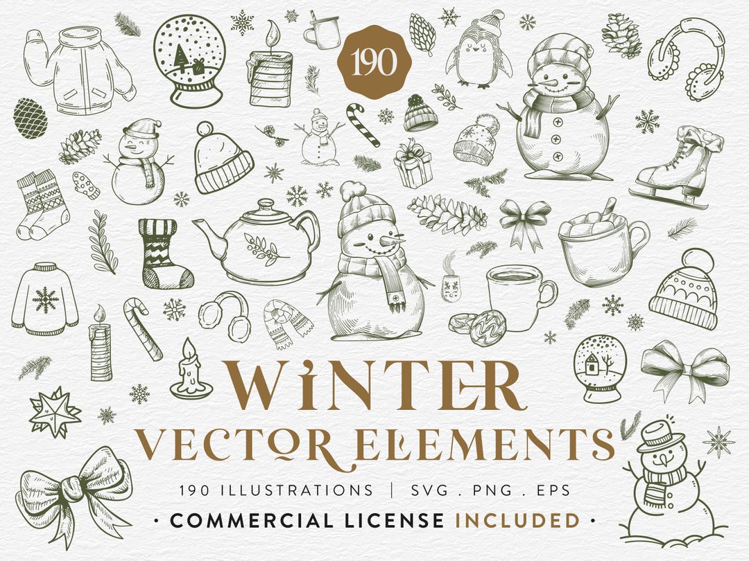 Winter Clipart Bundle, 190 Winter Illustrations, SVG PNG EPS, Christmas ...