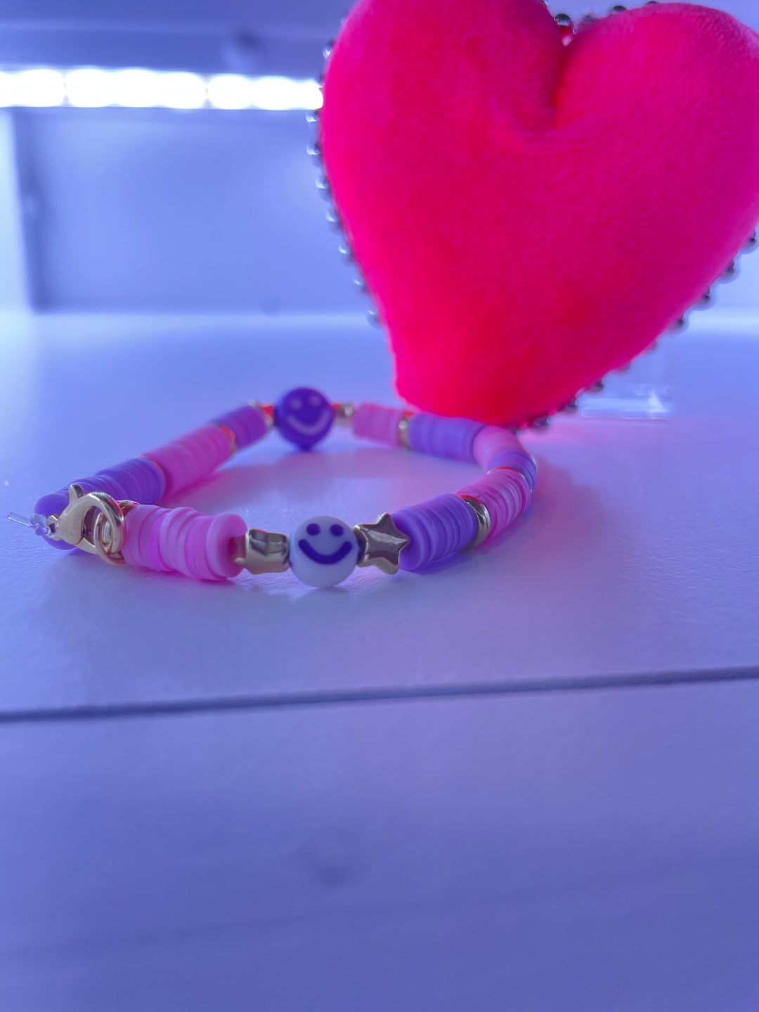 Purple Smiles - Pink and Purple Clay Bead Bracelet - Etsy
