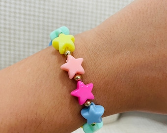 Handmade Heishi Star Bracelet | Pink, White, and Blue Bracelet | Clay ...