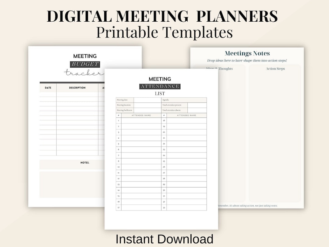 Printable Meeting Notes Binder Planner, Meeting Attendance List ...