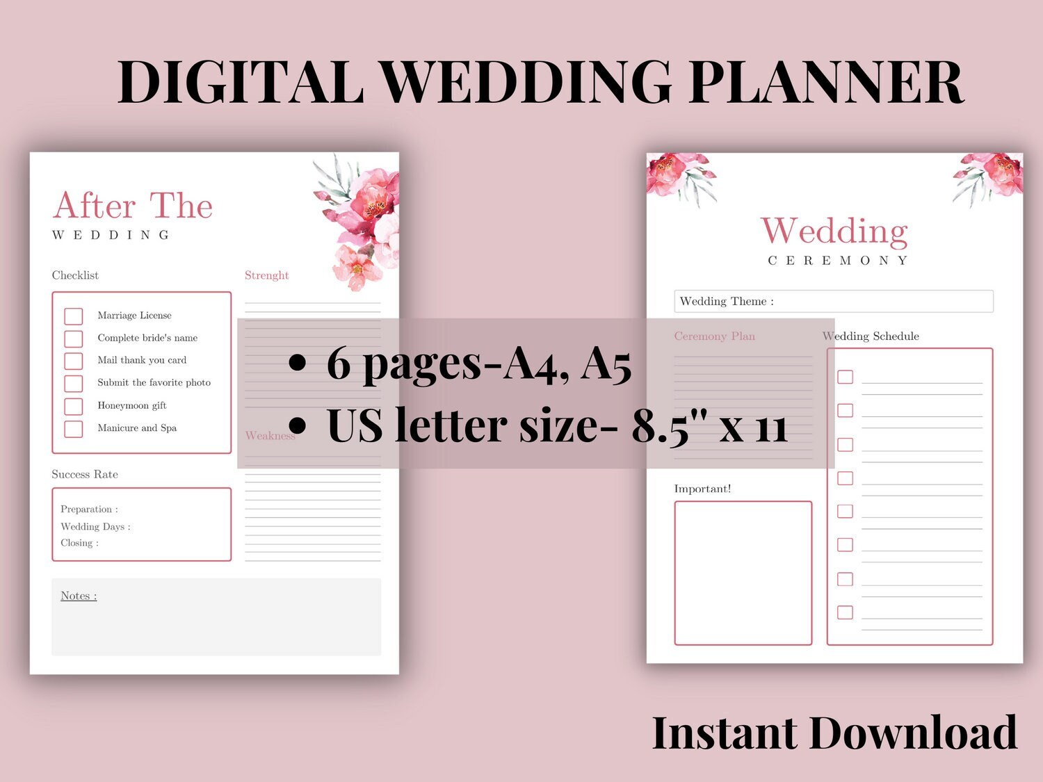 Wedding Planning Checklist, Printable Wedding Ceremony, Rehearsal ...
