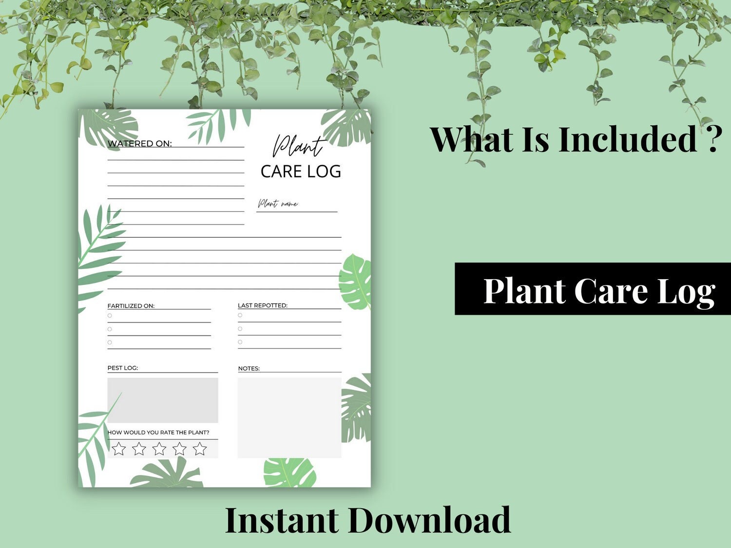Plant Watering Checklist Fertilizer Tracker, Plant Care Schedule ...