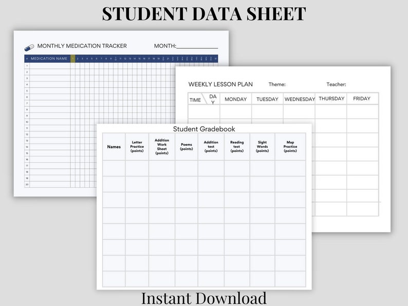 Digital Student-teacher Gradebook Note,weekly Lesson Plan, Monthly ...