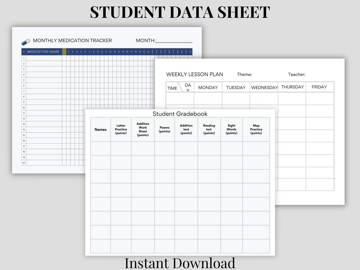 Digital Student-teacher Gradebook Note,weekly Lesson Plan, Monthly ...